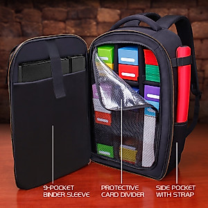 ENHANCE MTG Backpack TCG Card Storage for Deck Boxes, Sleeved Cards, Playmats, MTG Accessories - Customizable Card Organization Protected by Built-in Card Defender Screen (Black)
