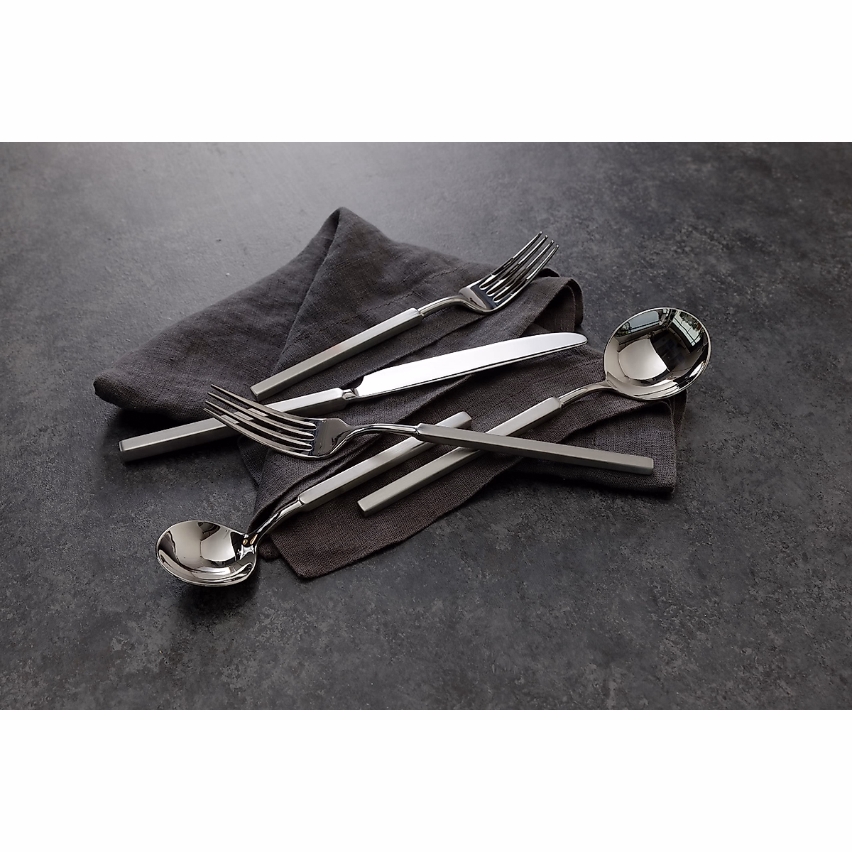 Fortessa Jaxson 18/10 Stainless Steel Flatware, Brushed/Mirrored Stainless Steel, 20 Piece Place Setting Service for 4
