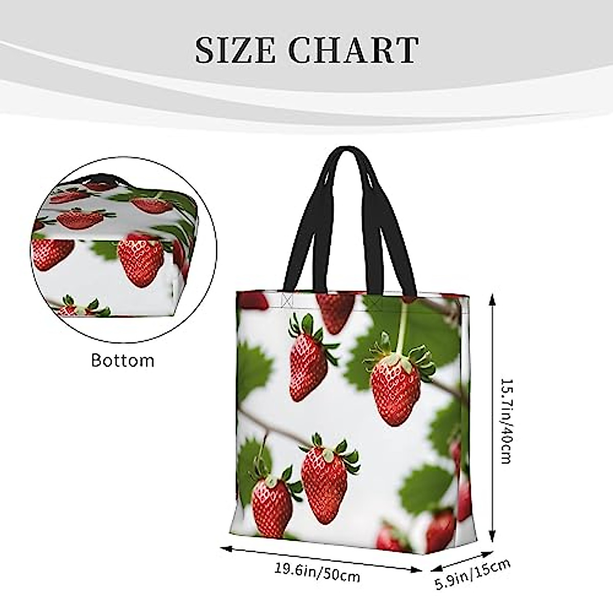 Adasomu Strawberry Printed Shoulder Bag, Reusable Tote Bag With Interior Pocket For Shopping, Work, Beach, Gift