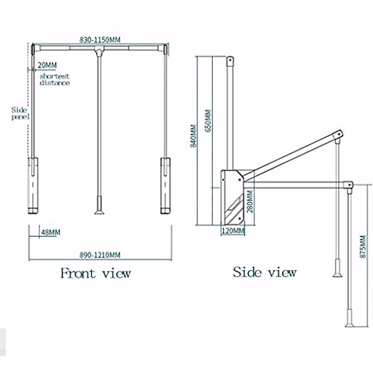 Pull Down Closet Rod Rail, Wardrobe Lift Rail Organizer Storage System Clothes Hanger Dormitory Clothes Bar Hardware Closet Pole Clothing Finishing Rack, Adjustable Width, Wall Mounting Industrial Fra