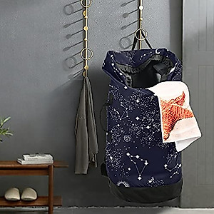 Space Galaxy Constellation Laundry Bag Backpack Bags Mesh Wash Laundry Bags Dirty Clothes Organizer for College,Travel,Camp,Dorm Essentials