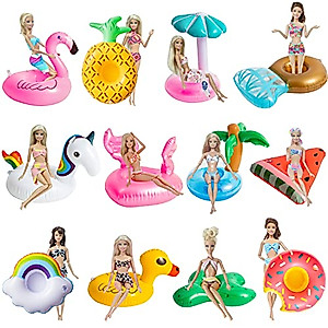 BUoonyer 12Pcs Inflatable Drink Holder Pool Floaties, Girl Doll Swimming Pool Float Accessories Set, Summer Flamingos Duck Donut Pineapple Cactus Ring Water Cup Coasters Supplies for Swim Beach Party