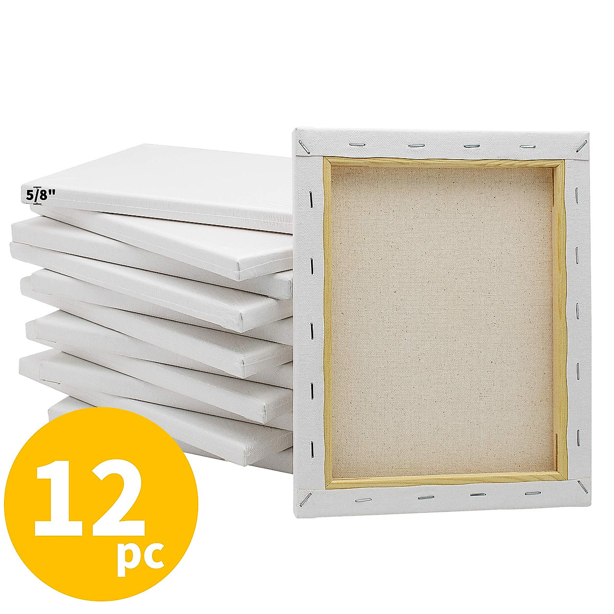 FIXSMITH Stretched Canvas for Painting- 8x10 Inch,Bulk Pack of 12,Primed,100% Cotton,5/8 Inch Profile of Super Value Pack for Acrylics,Oils & Other Painting Media.