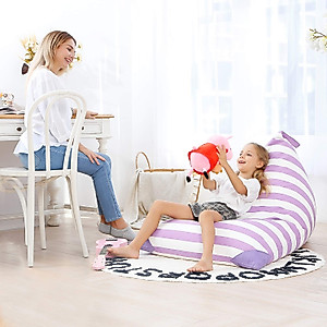 Aubliss Stuffed Animal Storage Bean Bag Chairs Cover, 50"x 35" Extra Large Bean Bags Chair for Kids & Adults, Beanbag Toy Storage for Boys Girls - Premium Cotton Canvas Purple Stripe