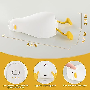 GEAMSAM Lying Flat Duck Night Light, LED Squishy Duck Lamp,Cute Silicone Dimmable Nursery Nightlight,Rechargeable Bedside Touch Lamp for Breastfeeding Toddler Baby Kids Rome Decor