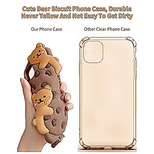 SGVAHY Case for iPhone 11 Case Cute with Lanyard Keychain Kawaii Phone Cases 3D Cartoon Bear Cookie iPhone Case Soft Silicone Shockproof Protective Case Cover for Women Girls Khaki