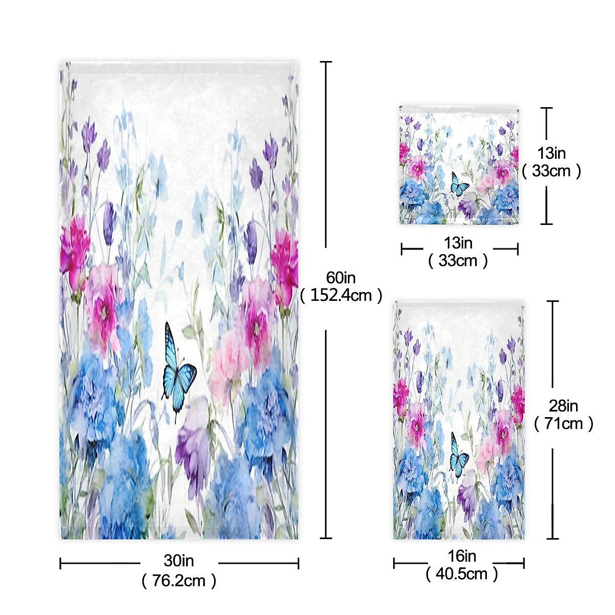 Flradish Watercolor Flowers Butterflies Towels 3 Pack Bath Towels for Bathroom Set Soft Cotton Highly Absorbent Lightweight & Quickdry Towel Set 1 Bath Towel,1 Hand Towel,1 Washclothe