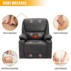 KIGOTY Recliner Chair Rocker Recliner Chair for Adults 360 Degree Swivel Rocker Reliner with Heated Massage Drink Holders Living Room Chair PU, Gray