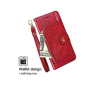 Arseaiy Case for VIVO V20 Flip Phone Case PU Leather Zipper Pocket Wallet Case Cover with Card Holder Kickstand Shell Red