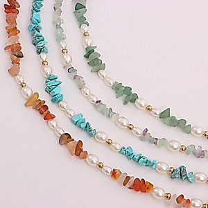 Bohemian Pearl Carnelian Crystal Necklace Green Transparent Crystal Natural Irregular Stone Choker Turquoise Beaded Necklace for Women Jewelry-light