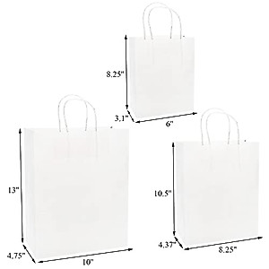 Yesland 90 Pcs White Paper Bags with Handles Bulk - 3 Sizes White Gift Bags and Kraft Paper Gift Bags - Paper Shopping Bags and Craft Bags for Shopping Packaging Retail Party Wedding, 10 x 4.7 x13 In