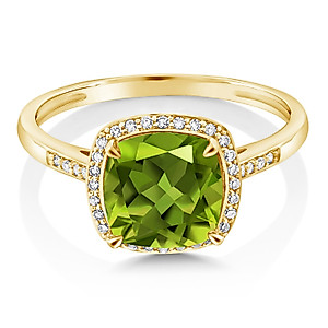 Gem Stone King 10K Yellow Gold Cushion Cut 8MM Gemstone Birthstone and Accent Diamonds Halo Engagement Ring For Women | Wedding Anniversary Promise Ring For Women | Available In Size 5, 6, 7, 8, 9