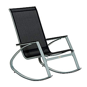 Outsunny Outdoor Modern Front Porch Patio Rocking Sling Chair - Black/Silver