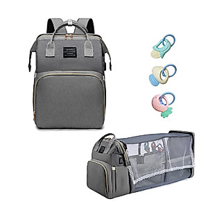 Diaper Bag With Changing Station, 13 Pockets Large Diaper Bag Backpack, Waterproof Multifunctional Mommy Bag with USB Charging Port(Includes Toys), Newborn Baby Boy Girl Essential Gifts (Grey)