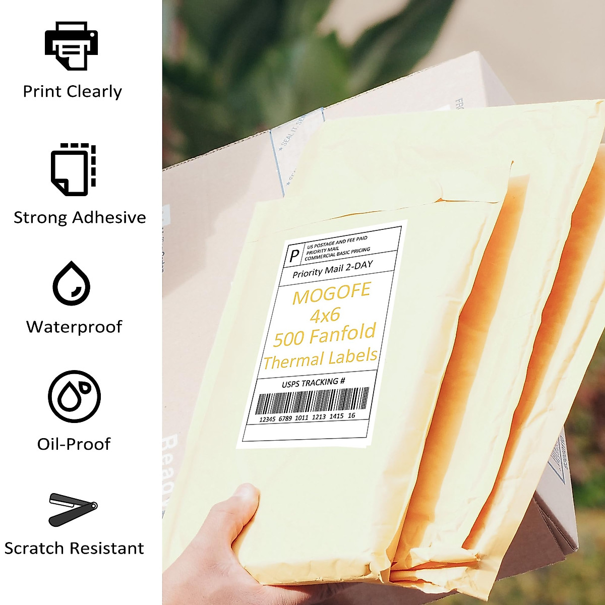 MOGOFE 4x6 Direct Thermal Labels, Pack of 500 4x6 Fanfold Shipping Labels, Thermal Printer Paper Commercial Grade Permanent Adhesive