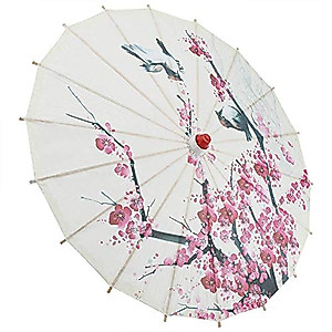 Aufee Oiled Paper Umbrella, 23.6 Inch Handmade Oiled Paper Umbrella Plum Pattern Chinese Art Classical Dance Umbrella for Performance Prop