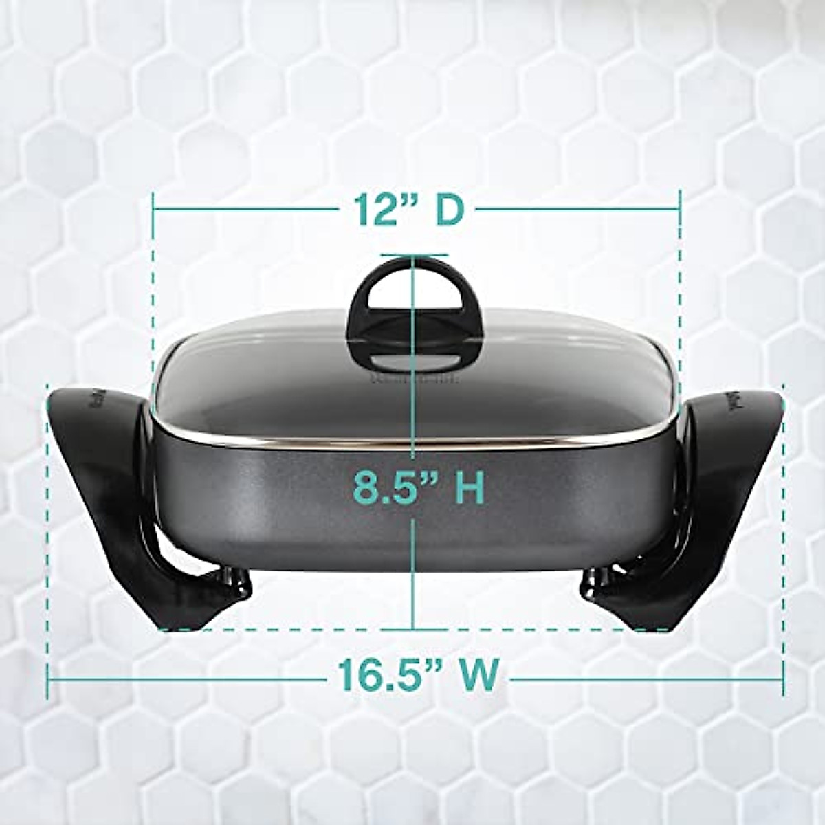 West Bend Electric Skillet, Family-Sized 3-Inch Deep with Diamond Shield Scratch-Resistant Non-Stick Finish, 12-Inch, Gray