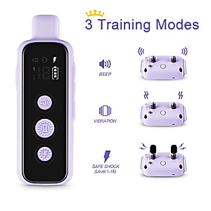 Bousnic Shock Collar for Dogs - Waterproof Rechargeable Dog Electric Training Collar with Remote for Small Medium Large Dogs with Beep, Vibration, Safe Shock Modes (8-120 Lbs) (Purple)