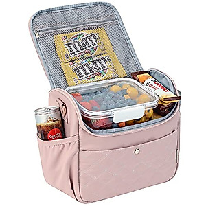 FINDCOZY Lunch Bag, Portable Lunch Box for Women with Adjustable Shoulder Strap, Pink