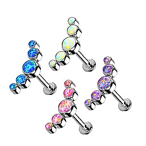 Pierced Owl 16GA G23 Implant Grade Titanium 5 Synthetic Opal Curved Top Internally Threaded Lip Cartilage Ear Stud (Blue)