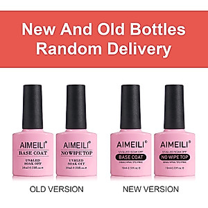 AIMEILI Gel Nail Polish No Wipe Top and Base Coat Set, Shine Finish and Long Lasting, Soak Off Gel Nail Lacquer - 2 x 10ml