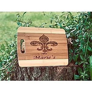 Personalized, engraved Fleur de lis decorative Bamboo chopping board