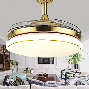 Lighting Groups 42" Invisible Ceiling Fan Chandelier with Remote Control 3 Changed Light and 6 Fan Speed Retractable Ceiling Fan for Indoor Living Room Bedroom Reversible Cool Ceiling Fan (Rose Gold)