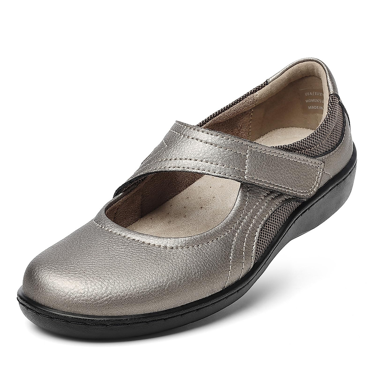 Oviaric Women's Classic Comfort Pewter Mary Jane Flats Fashion Casual Dress Shoes Cute Closed Toe Slip On Lightweight Breathable Walking Shoes 10 M US 1904-GUT100