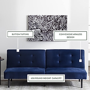 Edenbrook Gilman Futon - Futon Sofa Bed - Futon Couch - Small Futon - Living Room Furniture - Armless Sofa Bed Couch - Sofa - Navy Blue Velvet Futon