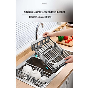 1pc Drain Rack | Retractable Stainless Steel Sink Strainer Drain | Stainless Steel Kitchen Basket | Kitchen Rack Drain Basket | Over The Sink Dish Drying Rack | 29 * 22.5 * 9cm/11.4 * 8.66 * 3.54in