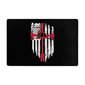 Reflective American Flag Firefighter Thin Red Line Fire Department Area Rug Large Size Family Living Room Bedroom Office Area Carpet 72"x48"