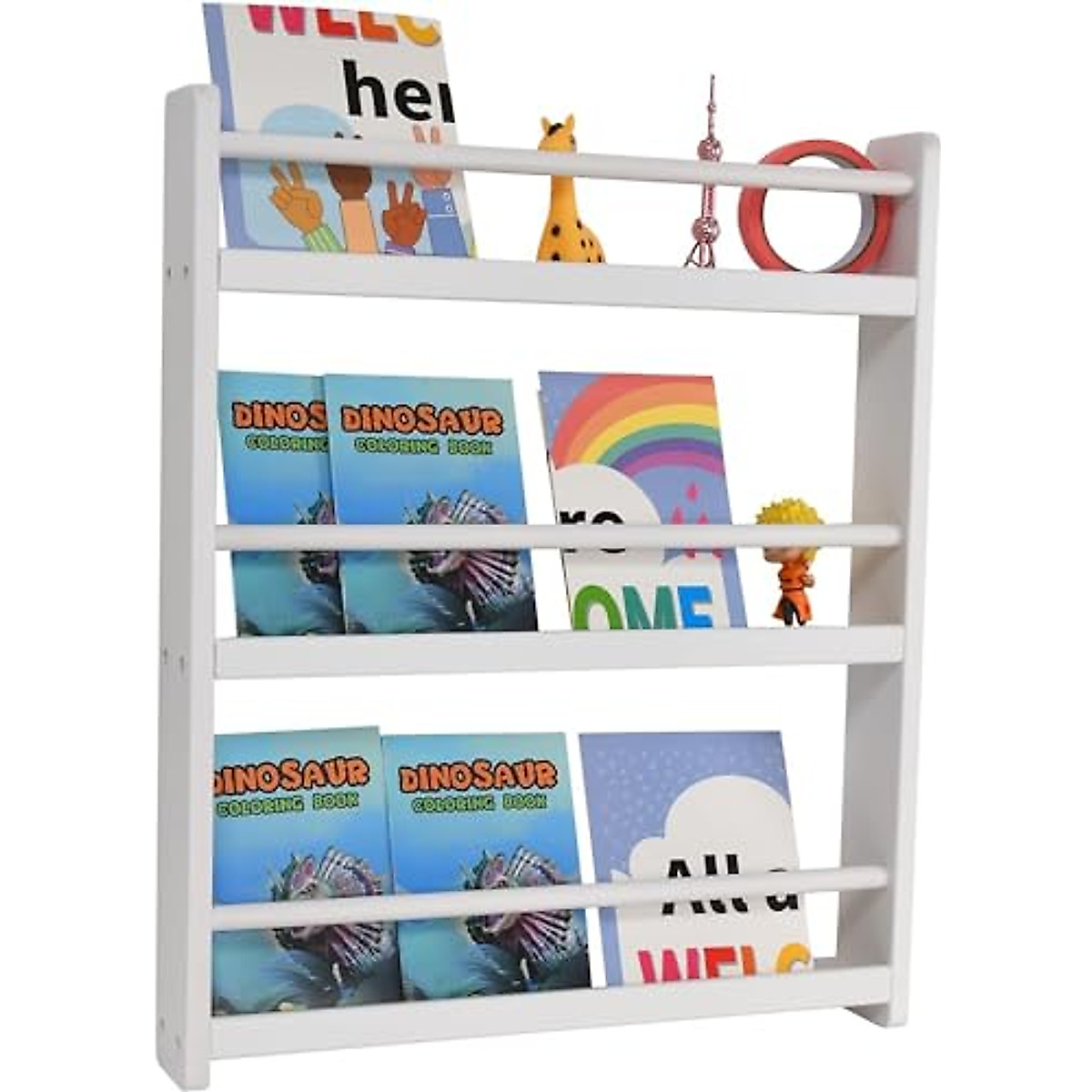 Childlike Behavior 3-Tier Wood Bookshelf Organizer for Kids - White, Wall Mount