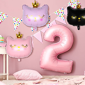 8 Pieces Crown Cat Foil Balloons Cute Kitty Cat Birthday Balloons Animal Balloons for Girls Kitten Pet Cat Birthday Party Supplies Decorations, Pink and Black (Cute Style, Small Size)