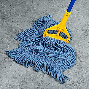 Matthew Cleaning Heavy Duty Mop Head Commercial Replacement for General and Floor Cleaning , Wet Industrial Blue Cotton Looped End String Head Refill (Pack of 3) Blue