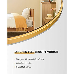 ZMYCZ Full Length Mirror, 65"x22" Floor Mirror with Stand Hanging or Leaning, Arched Freestanding Mirror, Large Wall Mounted Mirror with Thin Wood Frame, Dressing Body Mirror for Bedroom (Gold)
