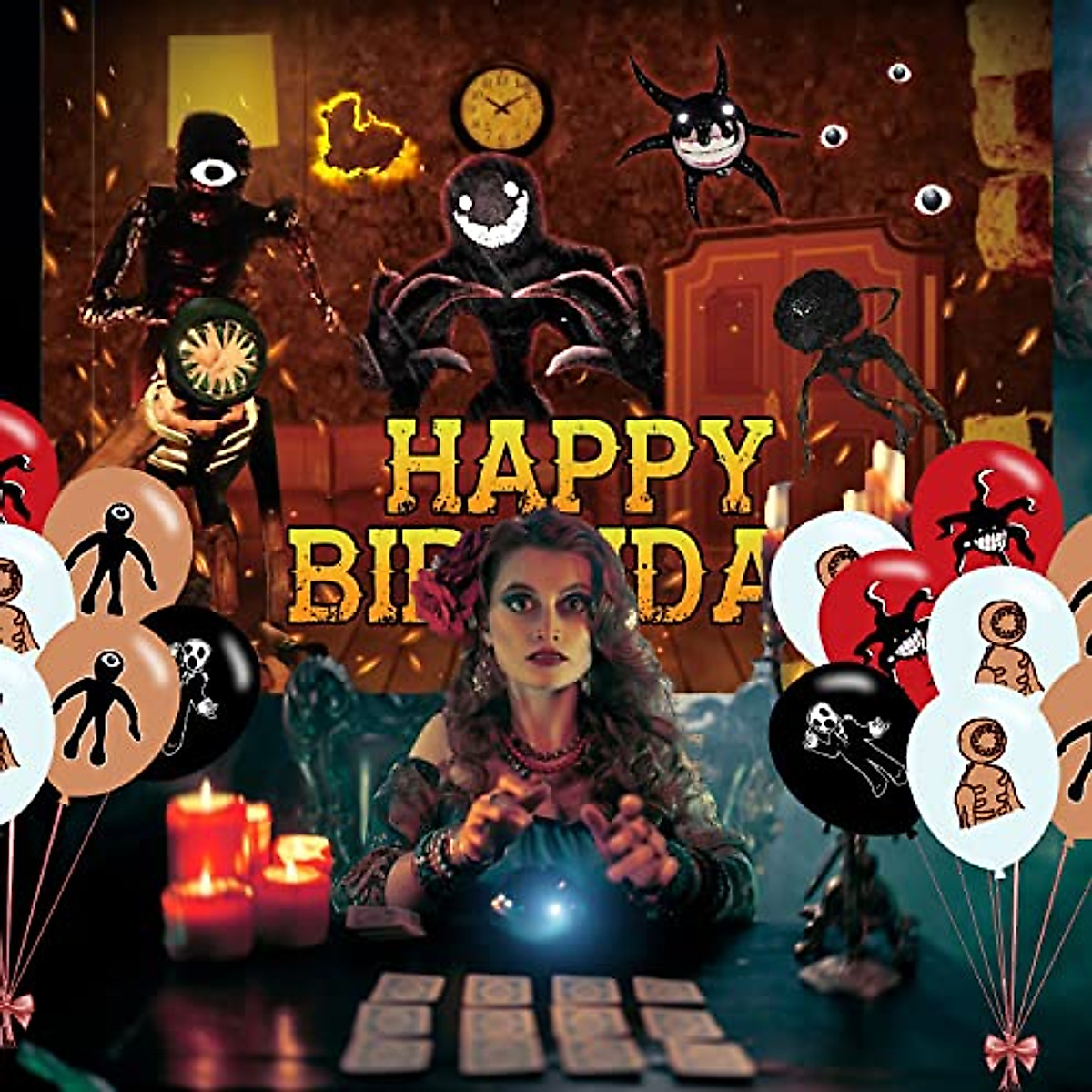 Doors Figure Game Birthday Party Decorations Supplies Doors Gaming Theme Backdrop Photography Background Banner Doors Figure Party Decoration - 5X7 FT