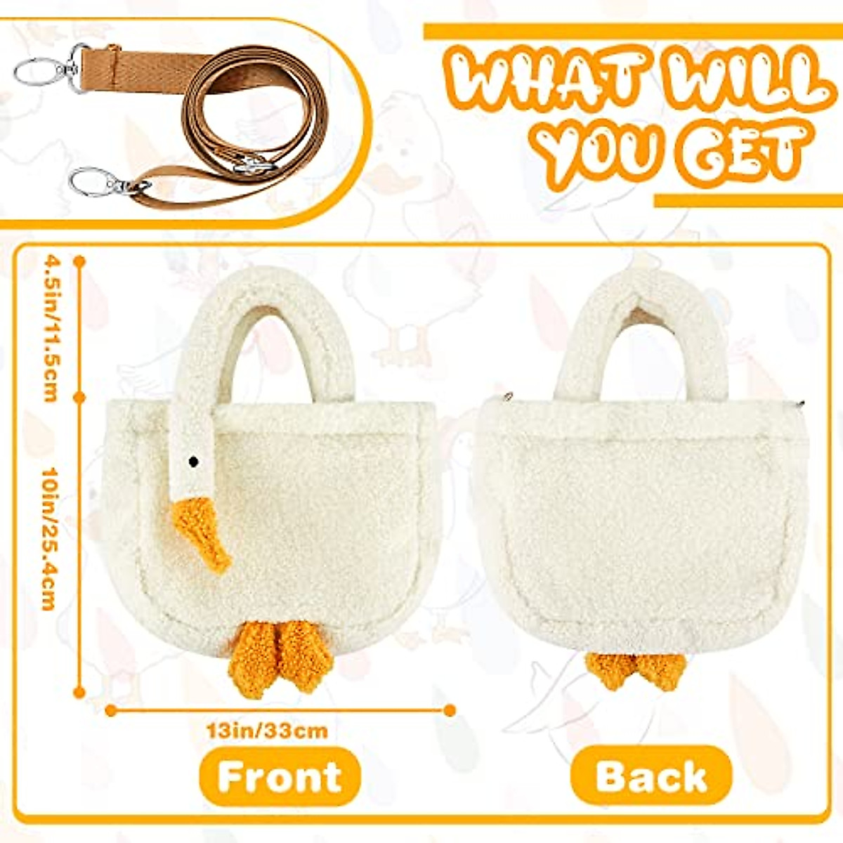 Chunful Goose Bag Cute Plush Goose Bag Lambswool Fur Goose Tote Handbag Crossbody Bag Funny Novelty Goose Bag Fuzzy Bag Soft Shoulder Bag with Removable Cross-body Bag Strap for Women Girls Gift
