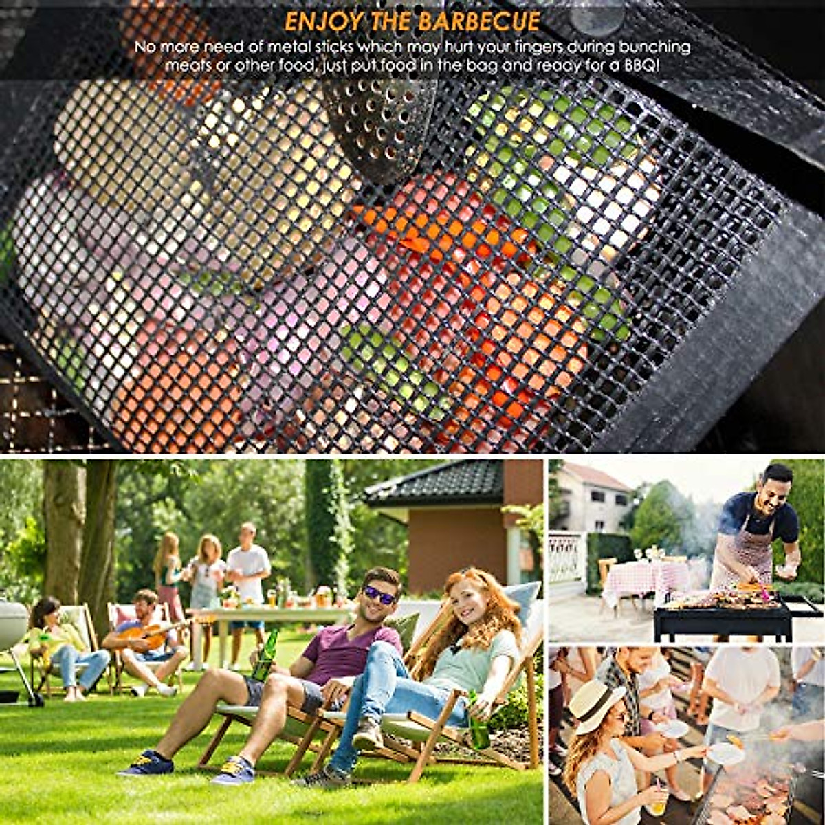 Eurobuy BBQ Mesh Grill Bags,Non-Stick High Temperature Resistance Reusable Grilling Pouches Outdoor Picnic Tool Easy to Clean