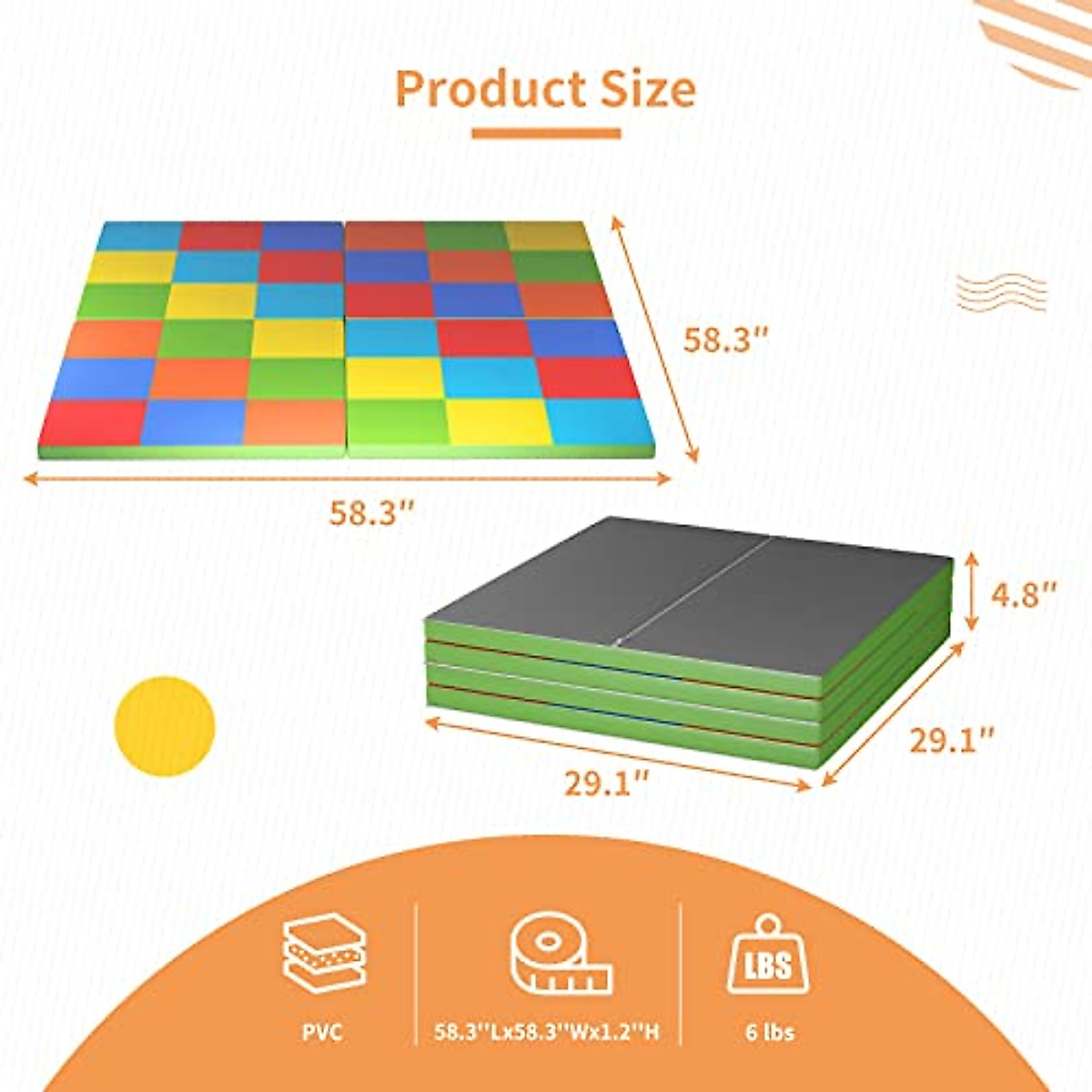 Kids Play Mat Foam Play Mat for Baby, Foldable Baby Foam Play Mat, Waterproof Non-Slip PVC Crawling Mat Suitable for Children's Room, Living Room, Kindergarten Or Nursery (Assorted)