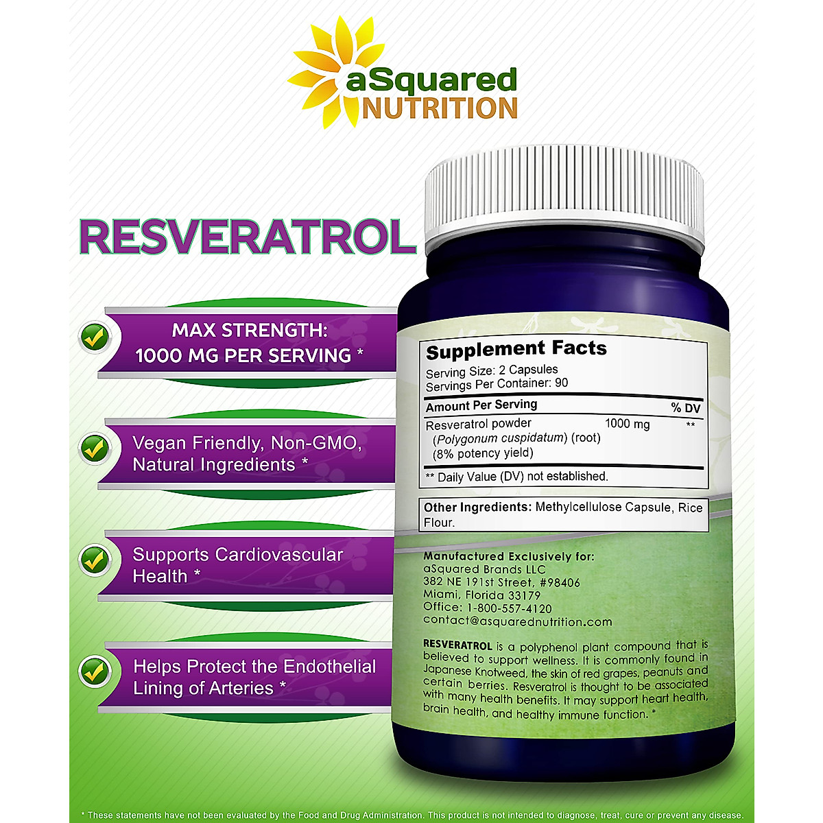 100% Natural Resveratrol - 1000mg Per Serving Max Strength (180 Capsules) Antioxidant Supplement, Trans-Resveratrol Pills for Heart Health & Pure, Polyphenols