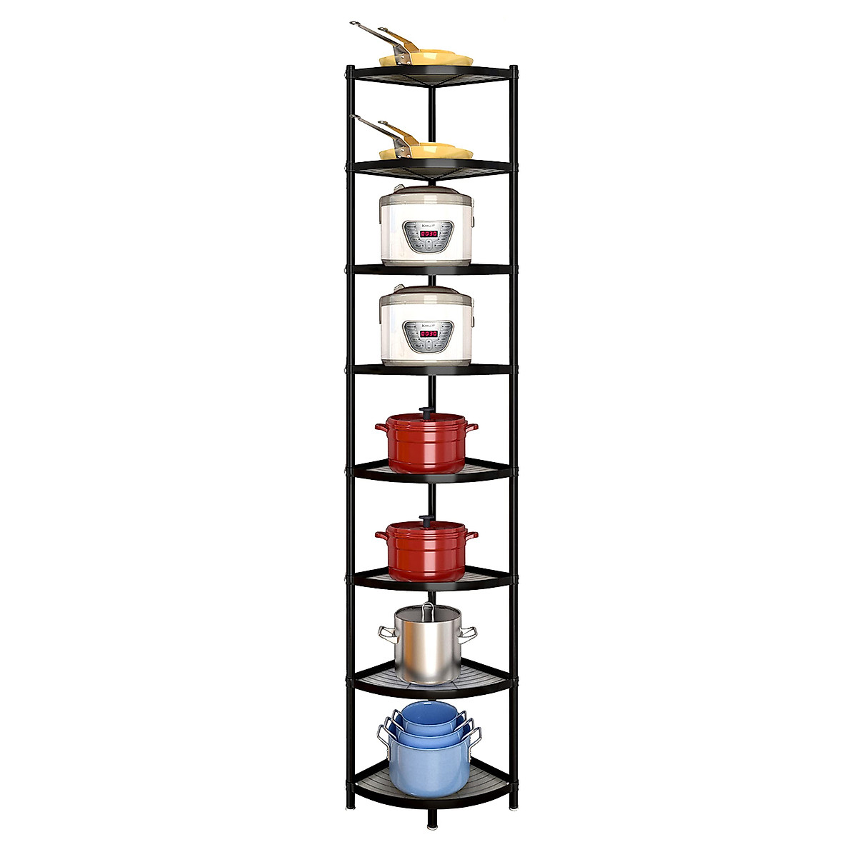 ZIGAMA 8-Tier Kitchen Pot Rack, Cookware Stand Storage Organizer ，Multi-Layer Corner Shelf Stand Metal Shelves for Kitchen