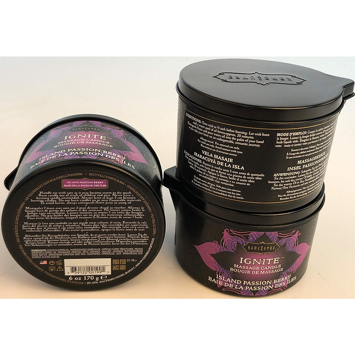 KAMA SUTRA Ignite Massage Candle - Coconut Oil and Soy Based - Island Passion Berry, 6 oz Candle Melts into a Warm Massage Oil, Couples Massage, Pour Spout Massage Candle