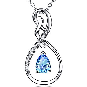 ELDA & CO. Birthday Gifts for Wife March Birthstone Aquamarine Necklace Mom Forever Love Infinity Pendant Sterling Silver Necklace