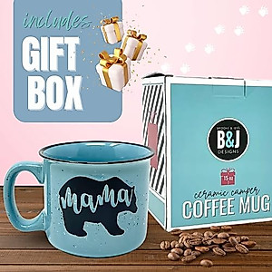 Mama Bear Coffee Mug for Mom, Mother, Women, Wife - Unique Fun Gifts for Her, Mother's Day, Christmas (Teal)