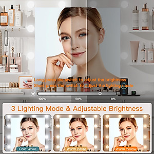 Quimoo Large Vanity Desk with LED Lighted Mirror & Power Outlet,Makeup Vanity Table with 7 Drawers,4 Shelves and 5 Hooks,Vanity Table, Vanity Desk Set for Bedroom,Bathroom,White