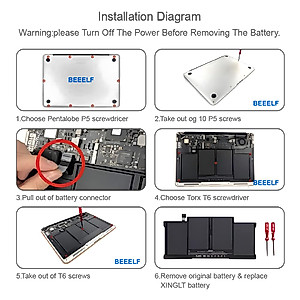 Bee Elf a1466 battery(7200mAh) for MacBook Air a1466 battery replacement (Mid 2012-2017),A1369 battery replacement (Late 2010-Mid 2011),High Capacity A1496/A1405/1377 battery