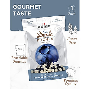 READYWISE - Simple Kitchen, Freeze-Dried Blueberries & Yogurt, Pack of 1 Vegetarian, Gluten Free, Snacks, Blueberries, Yogurt, Dried Fruit, Pre Workout, Healthy Snacks, Camping, Survival Food