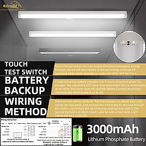 4FT LED Linear Strip Emergency Stairwell Light, 2 Watt/3 CCT Selectable, 20W/40W, 2500lm/5000lm, Battery Backup, 30K/40K/50K, IP20, 0-10V Dimmable 4 Foot Commercial LED Shop Ceiling Light Fixture, FCC