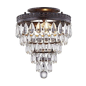 YaoKuem Semi Flush Mount Ceiling Light Fixture with K9 Crystal, 2-Light E12 Base, Metal Housing, Bulbs NOT Included
