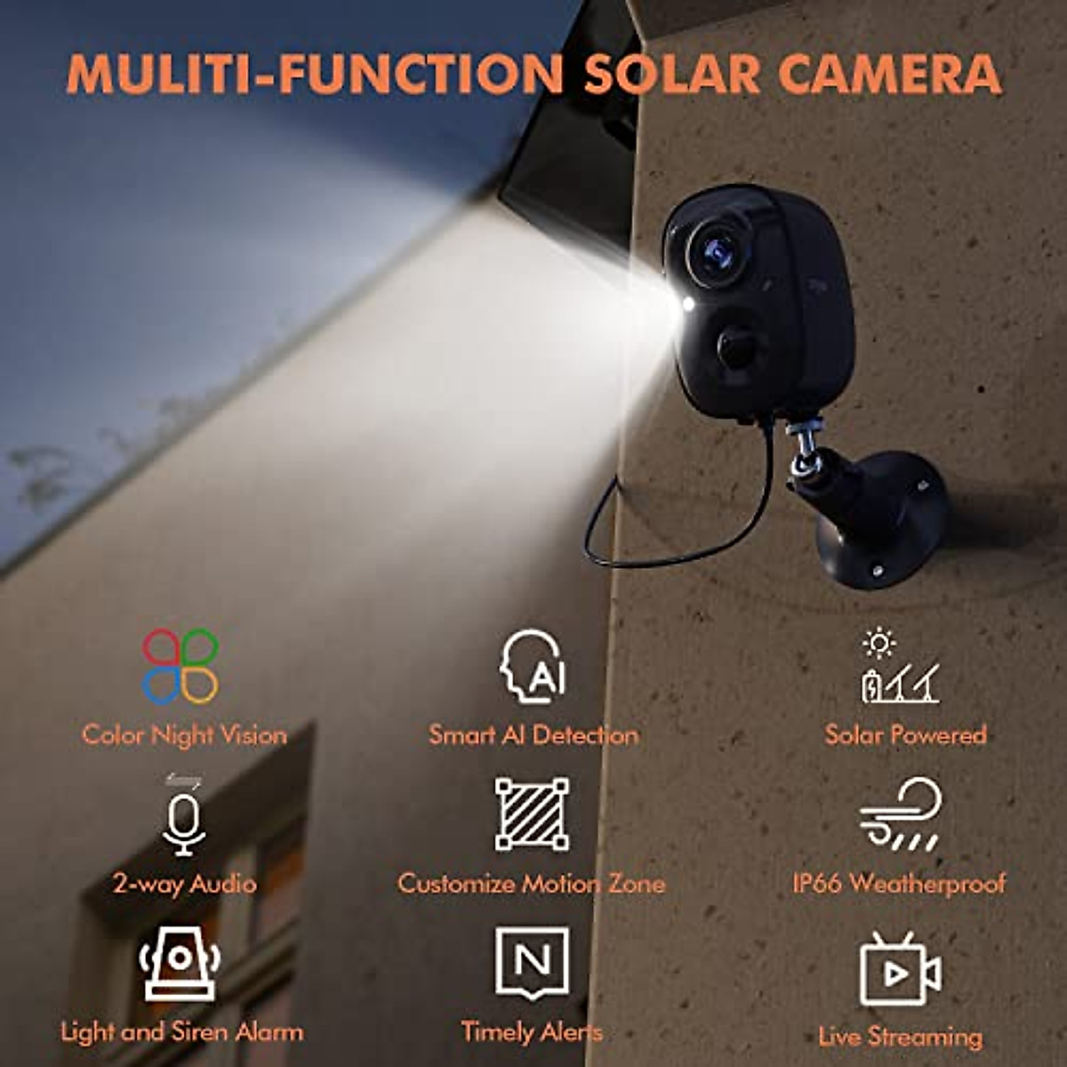Dzees 【Upgrade Solar Camera Security Outdoor Wireless, Wireless Outdoor Security Cameras with Solar Panel, 1080P Color Night Vision, Spotlight/Alarm, AI Detection, 2-Way Talk, IP66 Waterproof